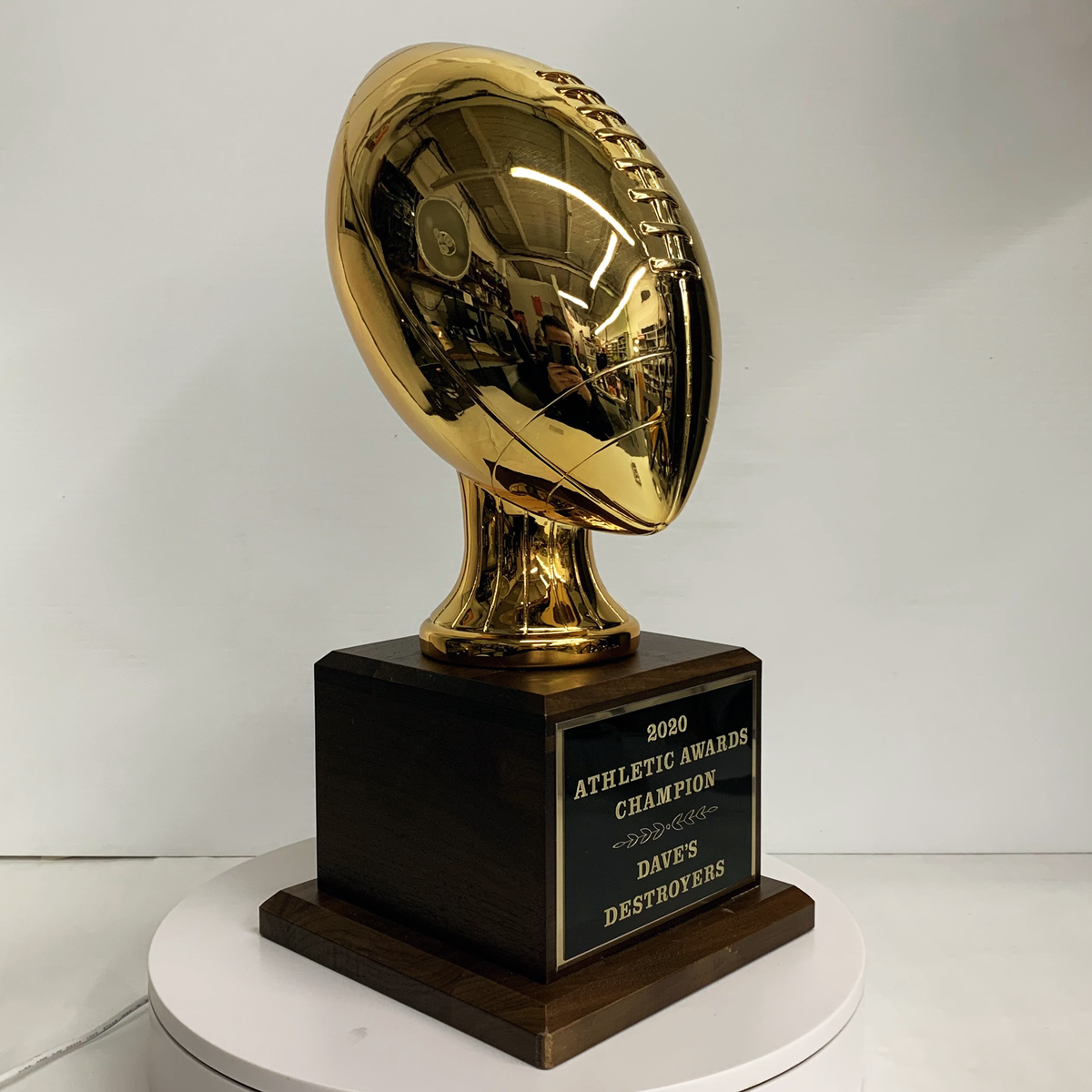 Gold Football Resin on Walnut Base Trophy by Athletic Awards