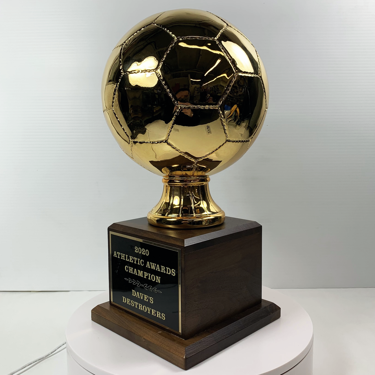 Gold Soccer Ball Resin on Walnut Base Trophy by Athletic Awards