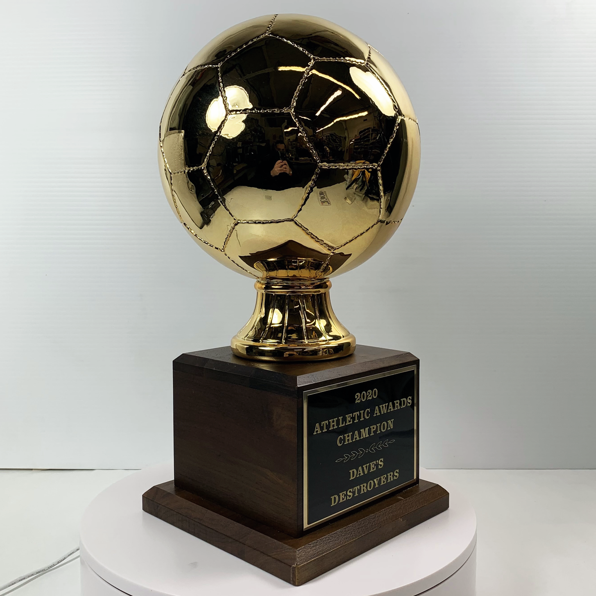 Gold Soccer Ball Resin on Walnut Base Trophy by Athletic Awards
