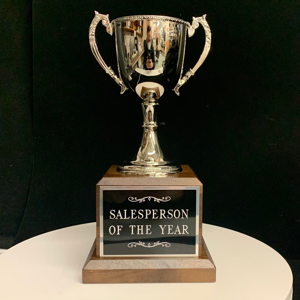 Silver Traditional Handle Cup Trophy on Solid Walnut Base | Athletic Awards